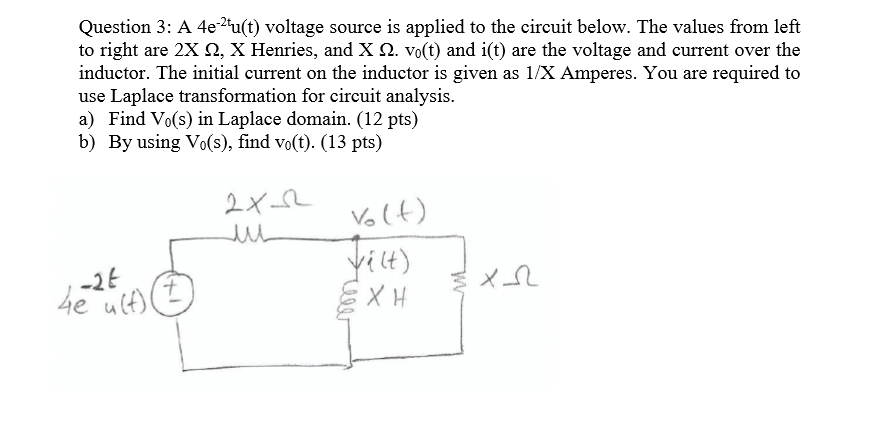 Solved Question 3: A 4e-2tu(t) voltage source is applied to | Chegg.com