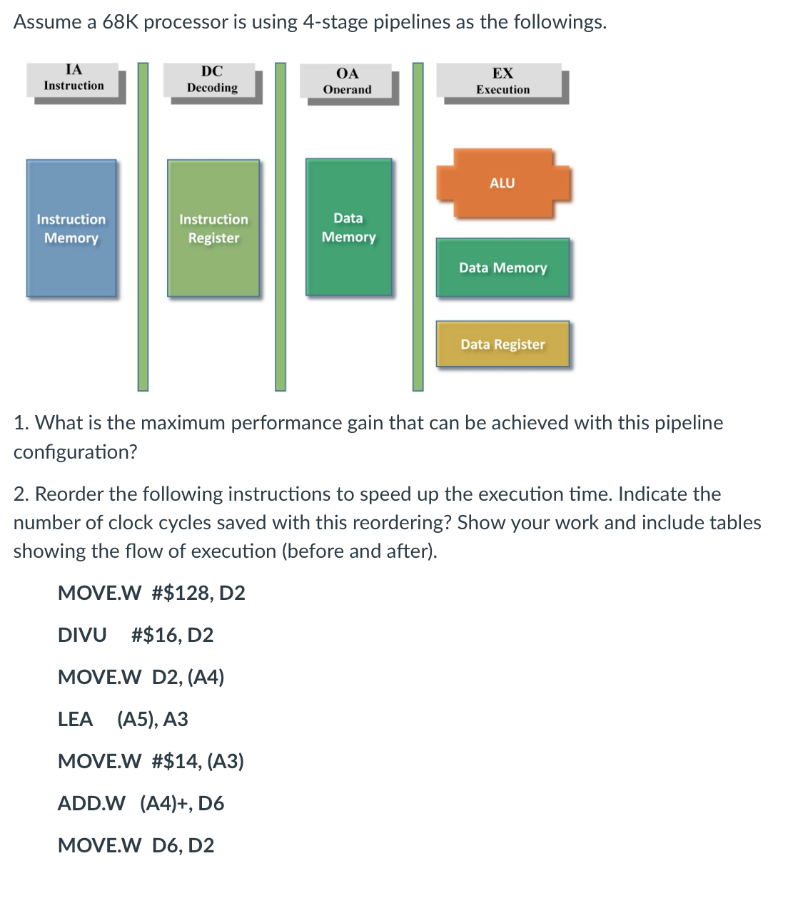 Assume a 68 K processor is using 4-stage pipelines as | Chegg.com
