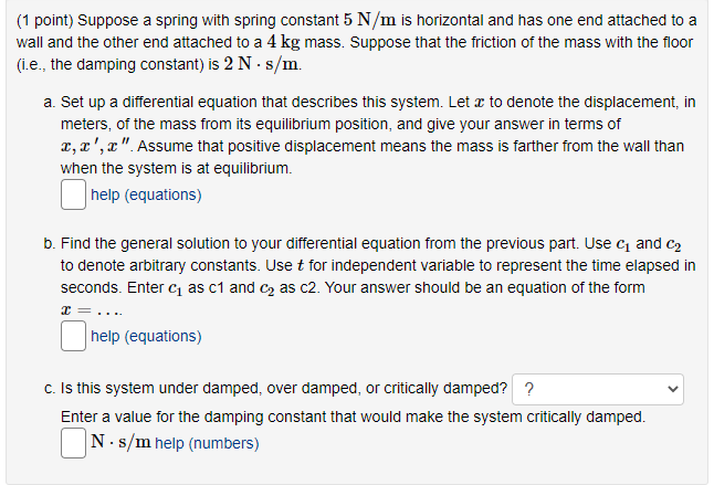 Solved 1 Point Suppose A Spring With Spring Constant 5