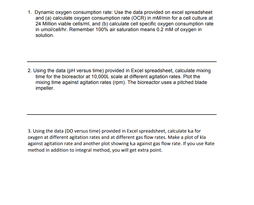 1. Dynamic oxygen consumption rate: Use the data | Chegg.com