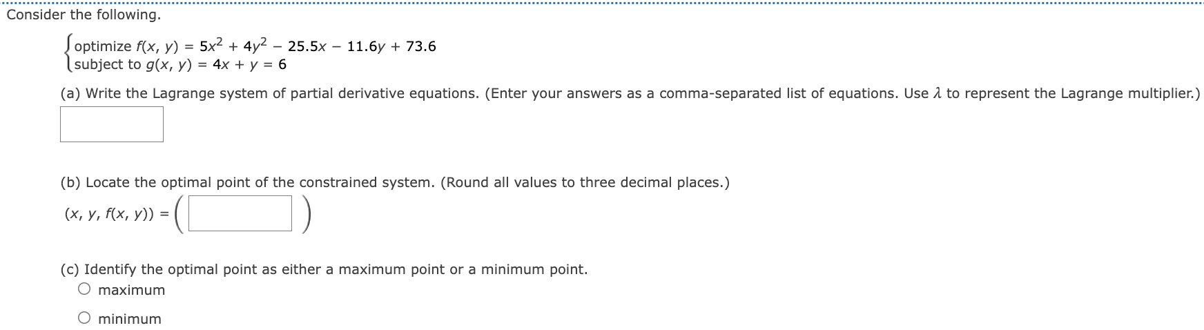 Solved nsider the following. { optimize | Chegg.com