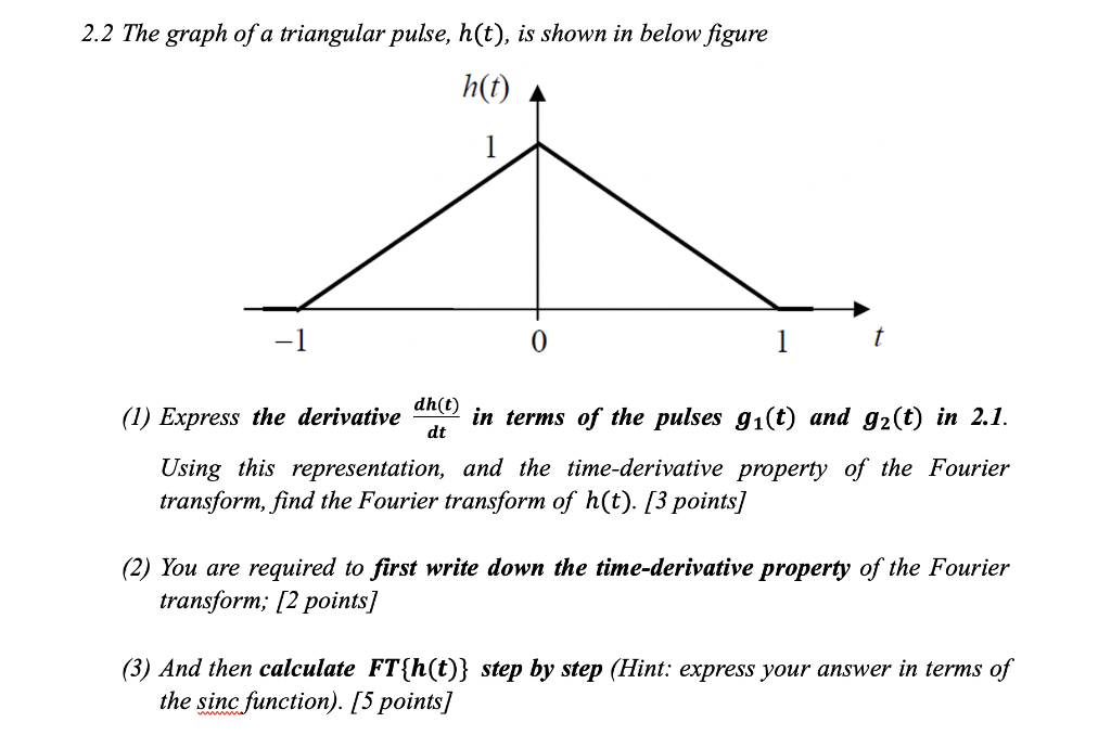 Solved 2.2 The graph of a triangular pulse, h(t), is shown | Chegg.com