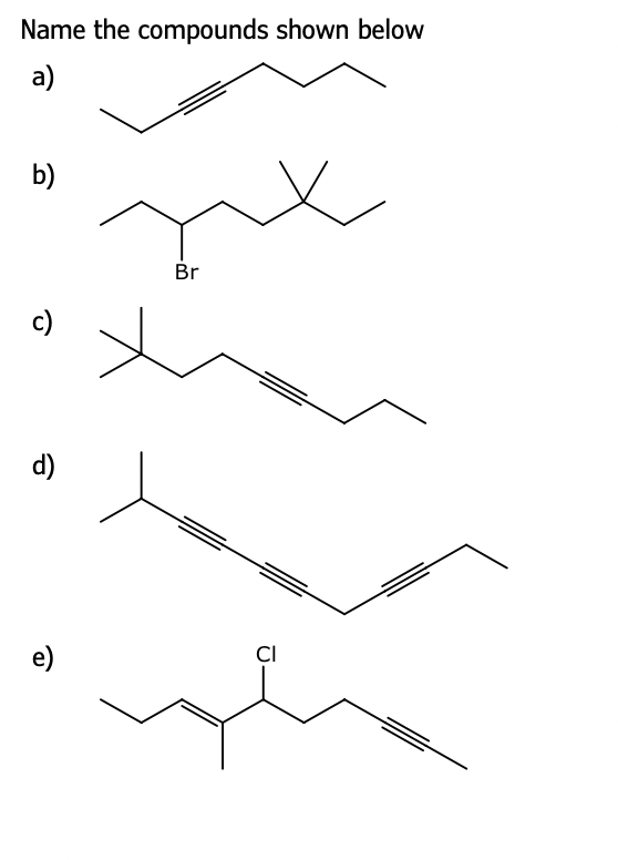 Solved Name the compounds shown below a) b) c) d) e) | Chegg.com