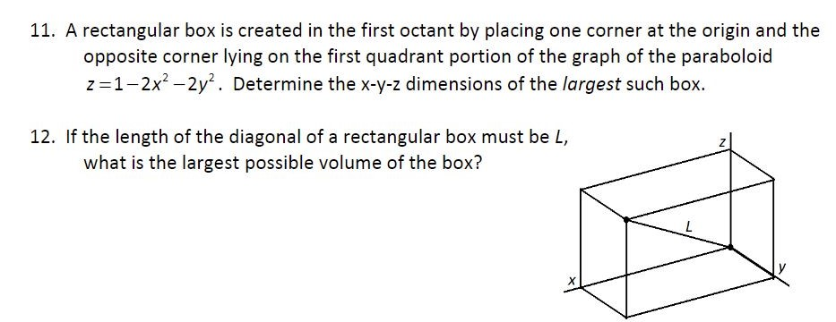 Solved 11. A rectangular box is created in the first octant | Chegg.com