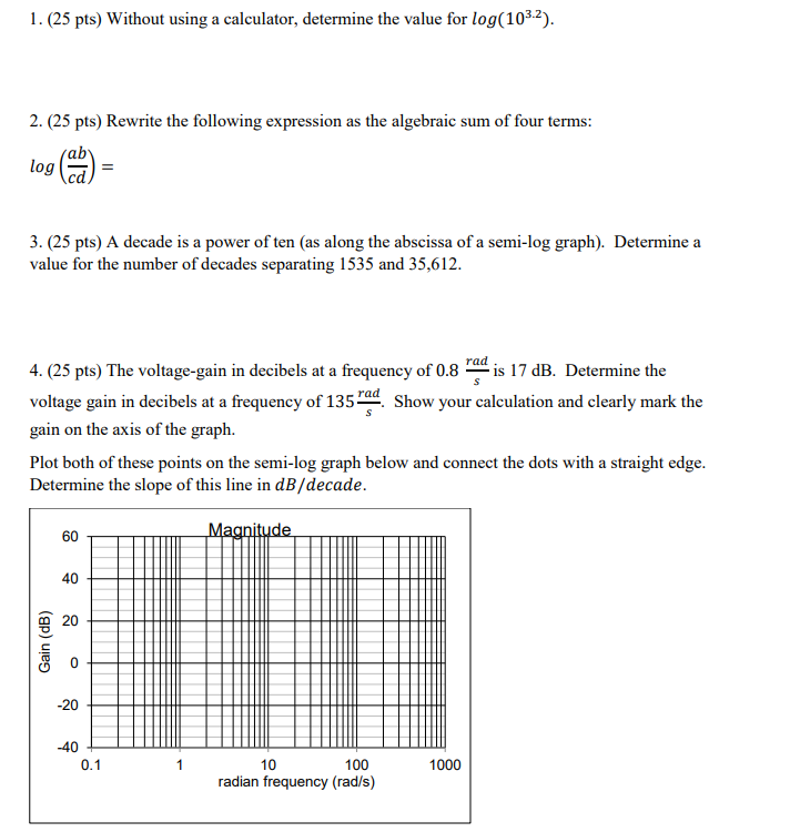 Solved 1. ( 25pts) Without using a calculator, determine the | Chegg.com