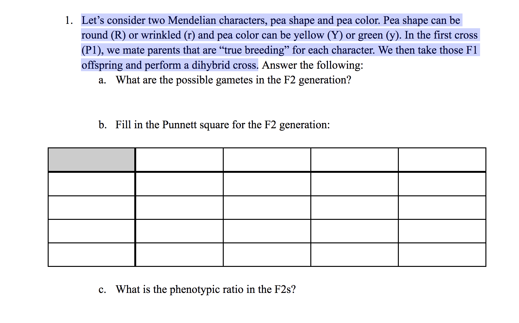 Solved 1. Let's consider two Mendelian characters, pea shape | Chegg.com