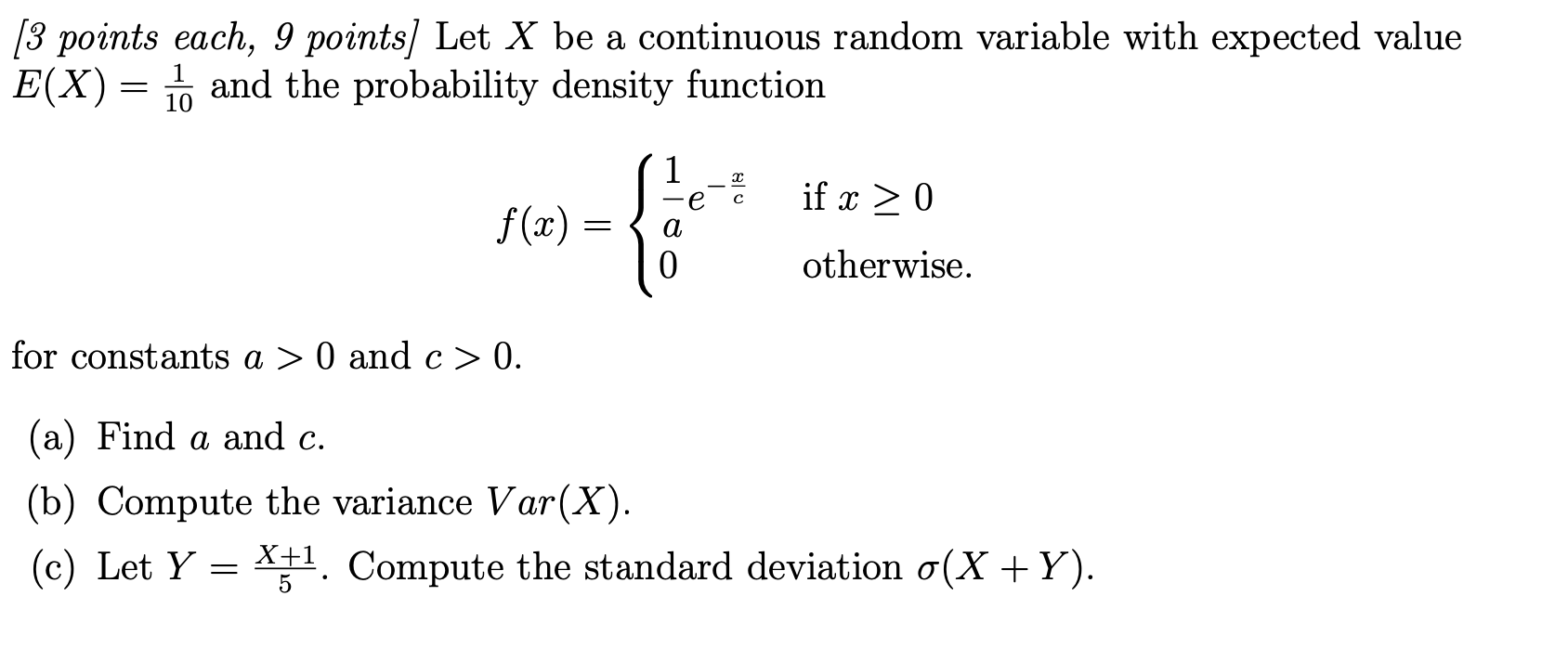 Solved 3 Points Each 9 Points Let X Be A Continuous 