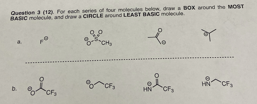 Solved For each series of four molecules below, draw a box | Chegg.com