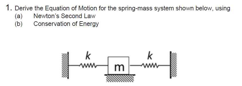 Solved 1. Derive the Equation of Motion for the spring-mass | Chegg.com