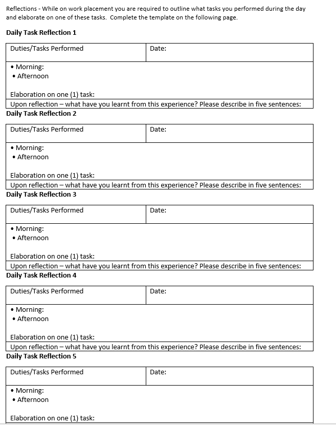 Solved Reflections - While on work placement you are | Chegg.com