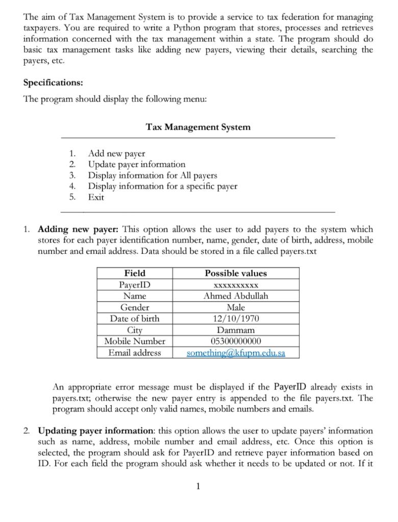 Solved The aim of Tax Management System is to provide a | Chegg.com