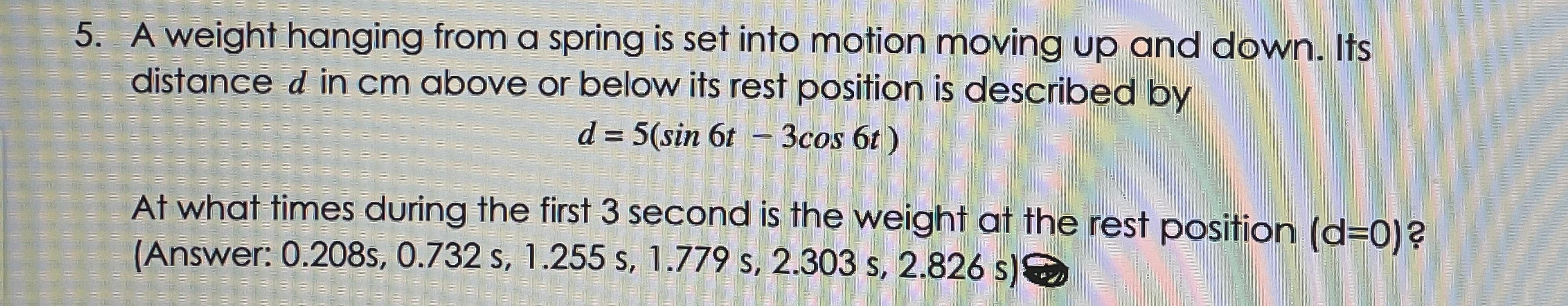 Solved A weight is hanging from a spring is set into motion | Chegg.com