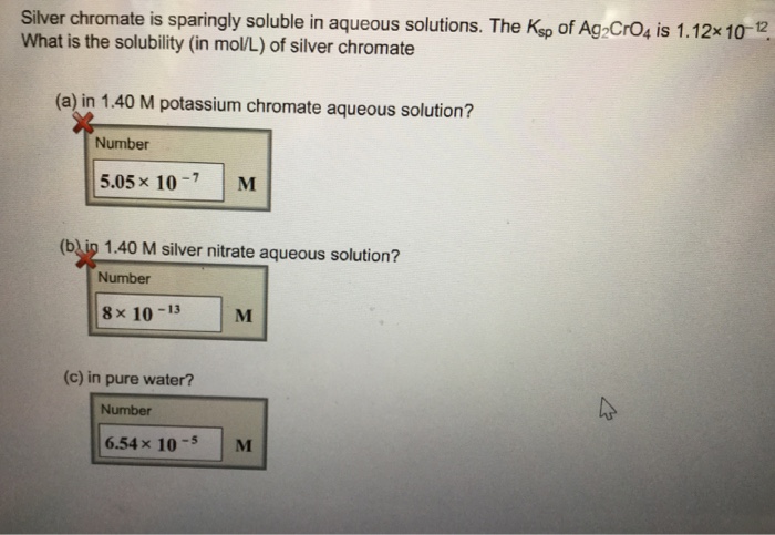 Solved Silver chromate is sparingly soluble in aqueous | Chegg.com