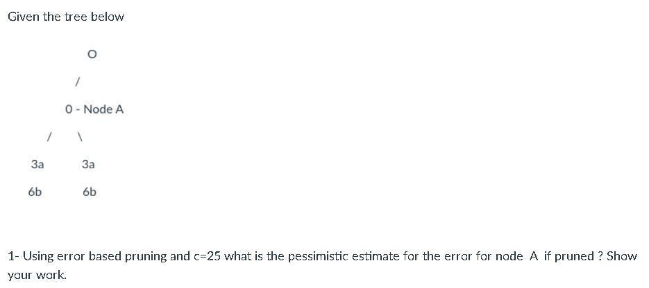 Solved Given the tree below 1- Using error based pruning and | Chegg.com