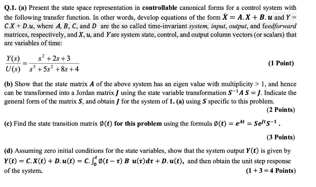 Solved Q.1. (a) Present the state space representation in | Chegg.com