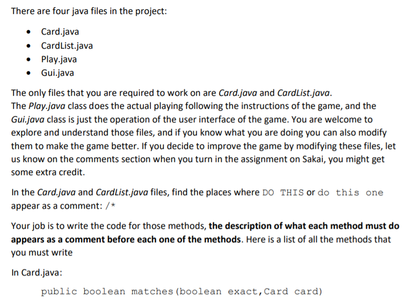 Solved There are four java files in the project: • Card.java | Chegg.com