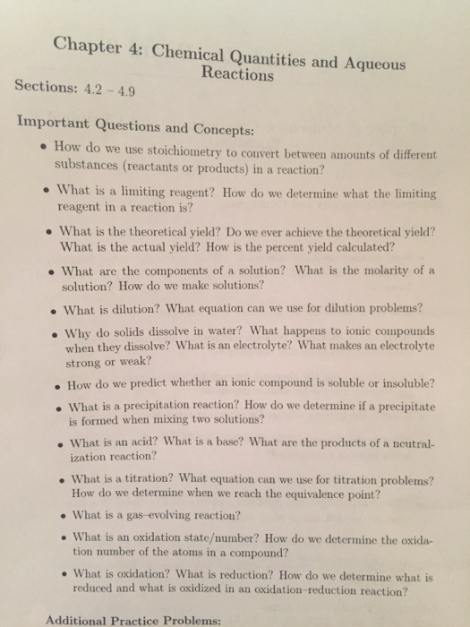 Solved Chapter 4: Chemical Quantities and Aqueous Reactions | Chegg.com