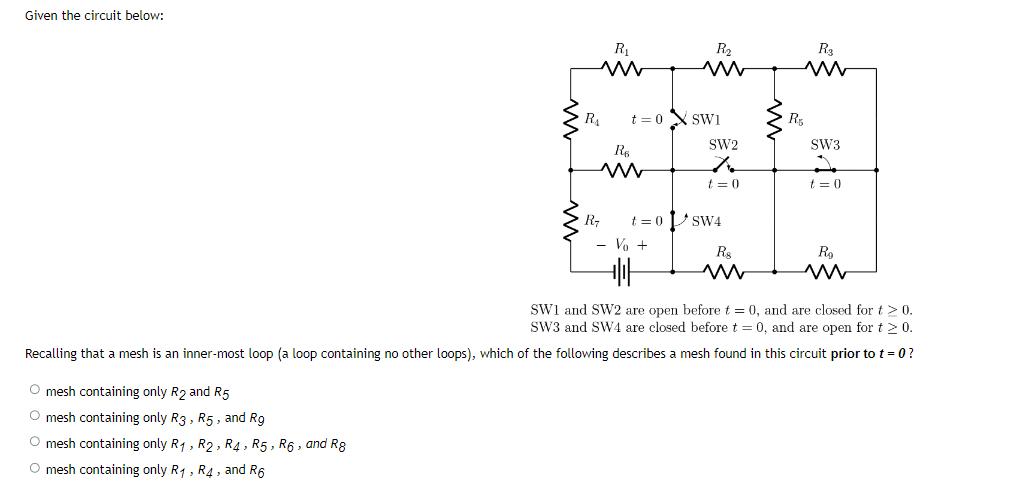Solved Given the circuit below: SW1 and SW2 are open before | Chegg.com