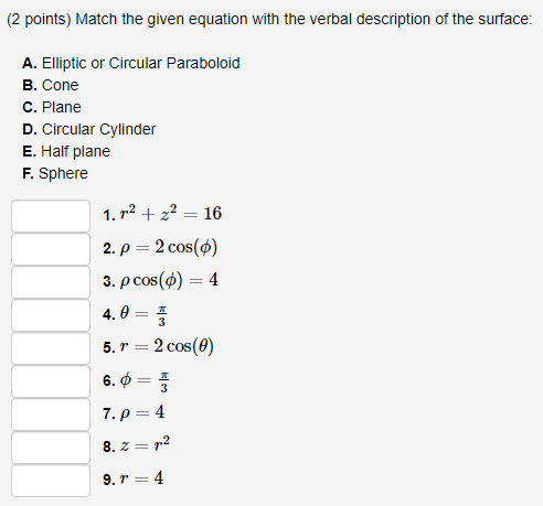 Solved (2 points) Match the given equation with the verbal | Chegg.com