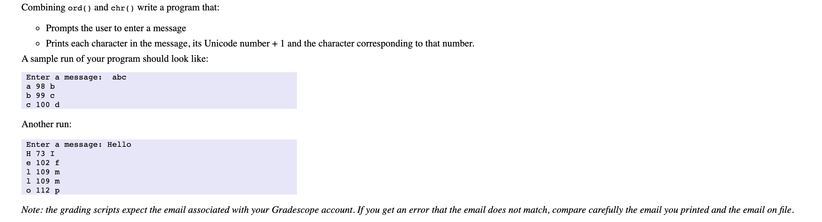 Solved Combining Ord And Chr Write A Program That O