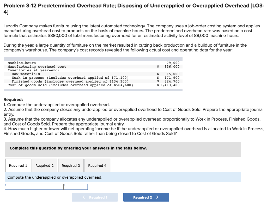 Solved Problem 3-12 Predetermined Overhead Rate; Disposing | Chegg.com