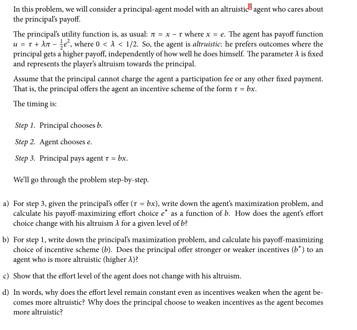 Solved In this problem, we will consider a principal-agent | Chegg.com