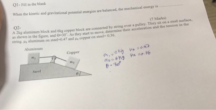 Solved Q1- Fill in the blank When the kinetic and | Chegg.com
