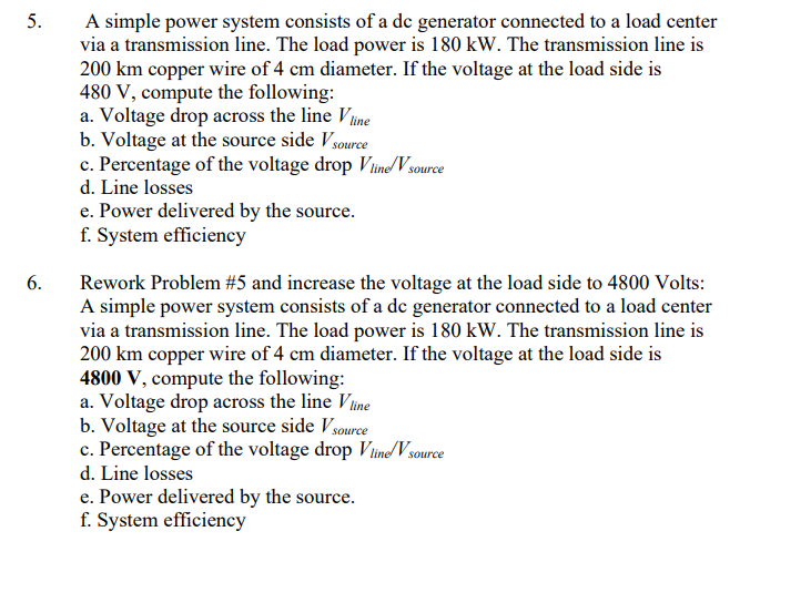 Solved 5. A simple power system consists of a dc generator | Chegg.com