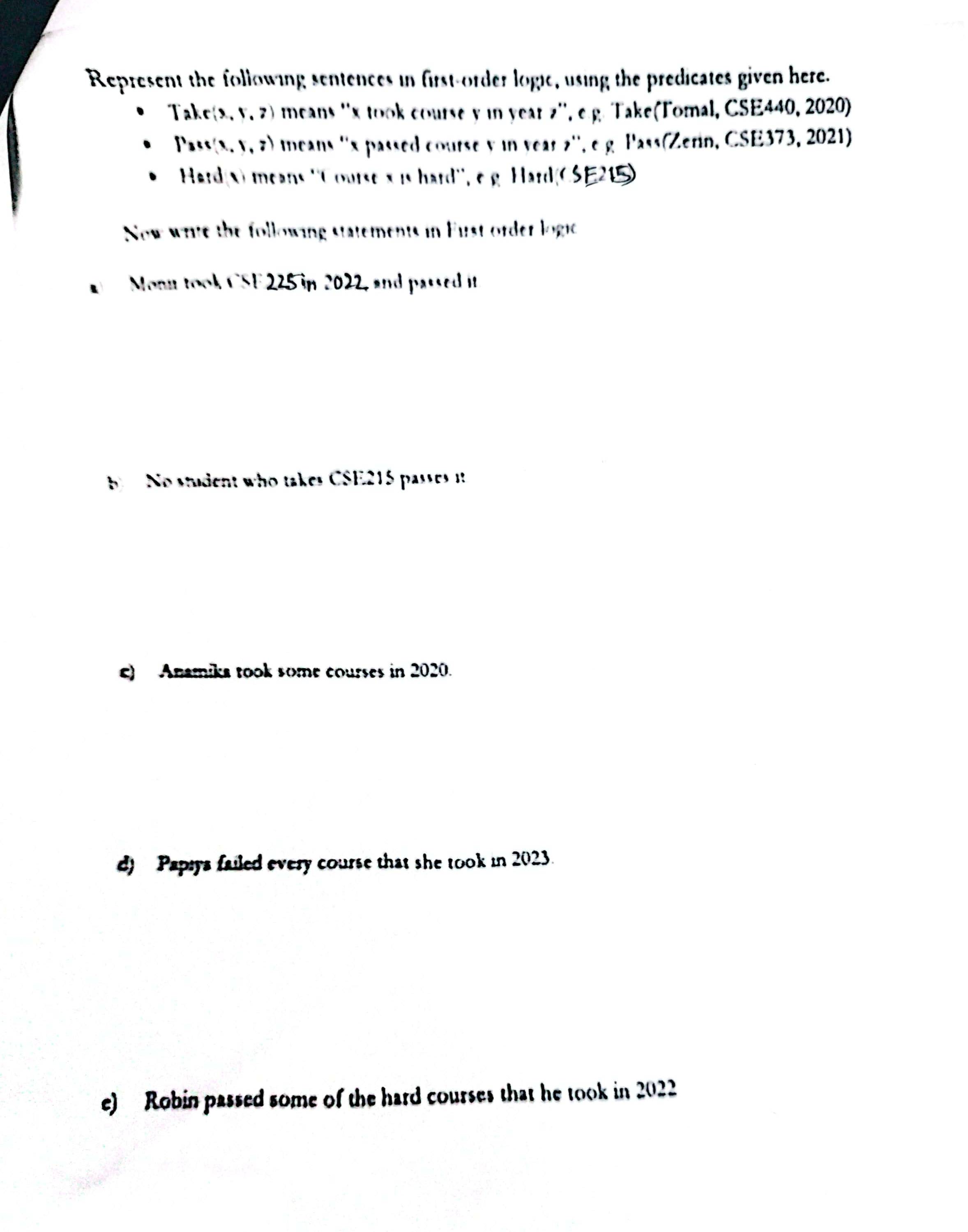 Represent the following, sentences in first ofder | Chegg.com