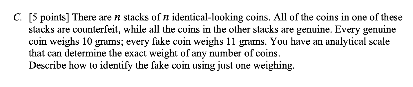 Solved C. [5 points] There are n stacks of n | Chegg.com