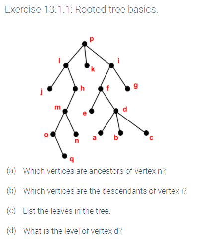 Solved Exercise 13.1.1: Rooted tree basics. h e (a) Which | Chegg.com