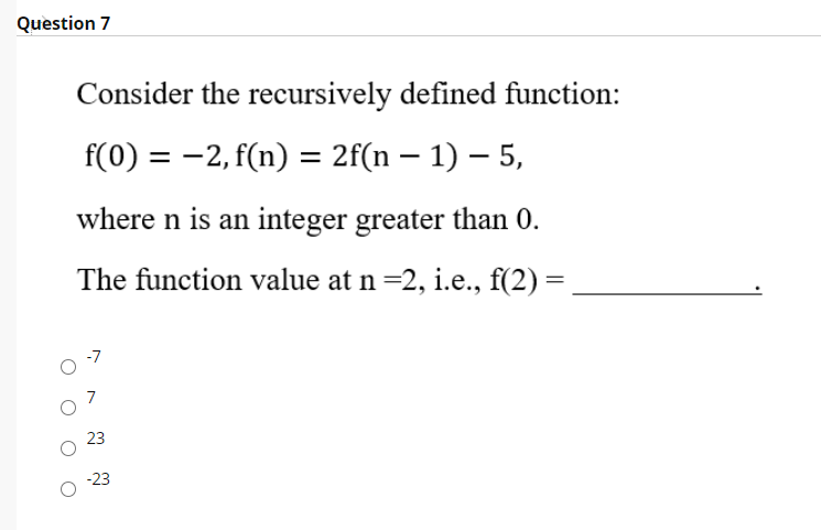 Solved Question 7 Consider The Recursively Defined Function 4886