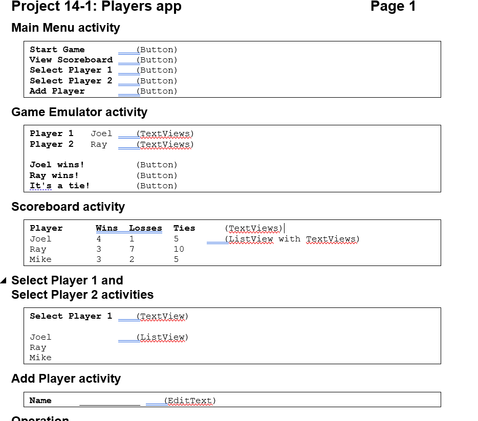 Solved Operation This app maintains the 2 players for a | Chegg.com