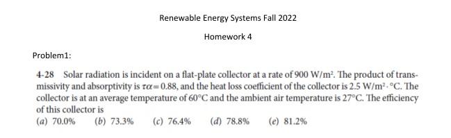 Solved 4-28 Solar radiation is incident on a flat-plate | Chegg.com
