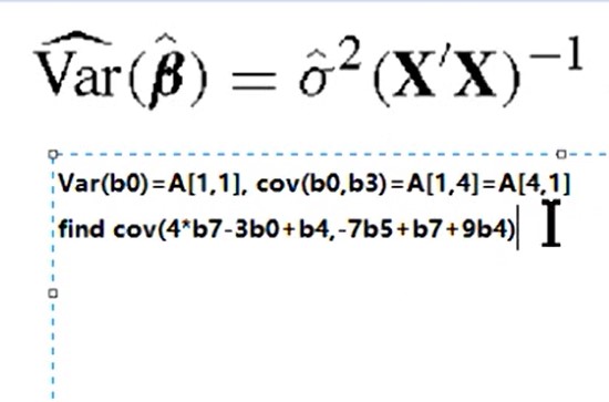 Solved Var(β^)=σ^2(X′X)−1 Var(b0)=A[1,1],cov(b0, | Chegg.com