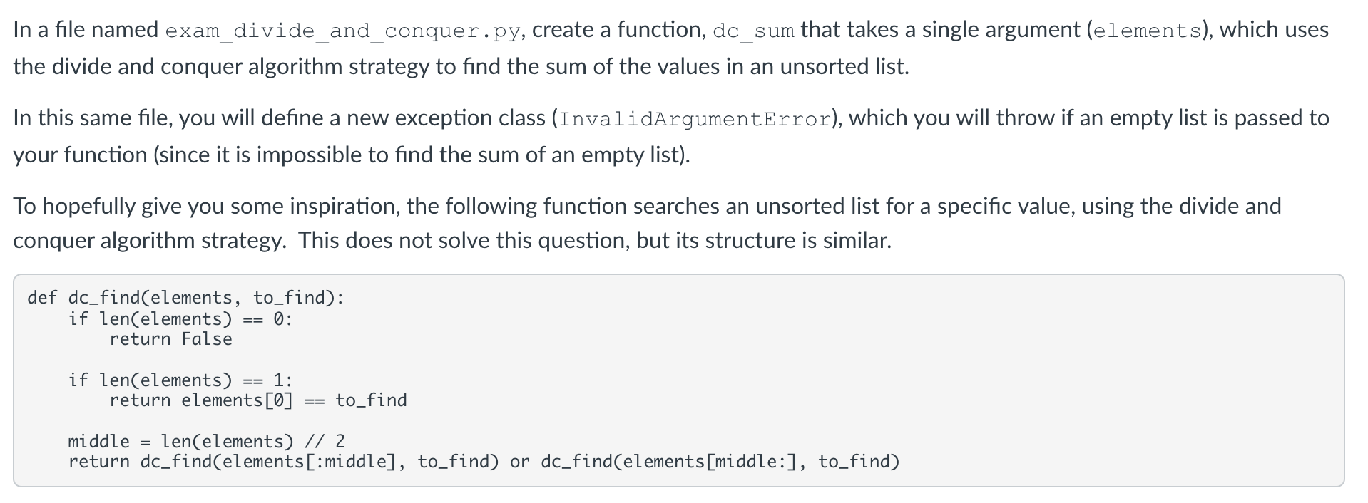 Solved a In a file named exam_divide_and_conquer.py, create | Chegg.com