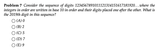 Solved Problem 7 Consider the sequence of digits | Chegg.com