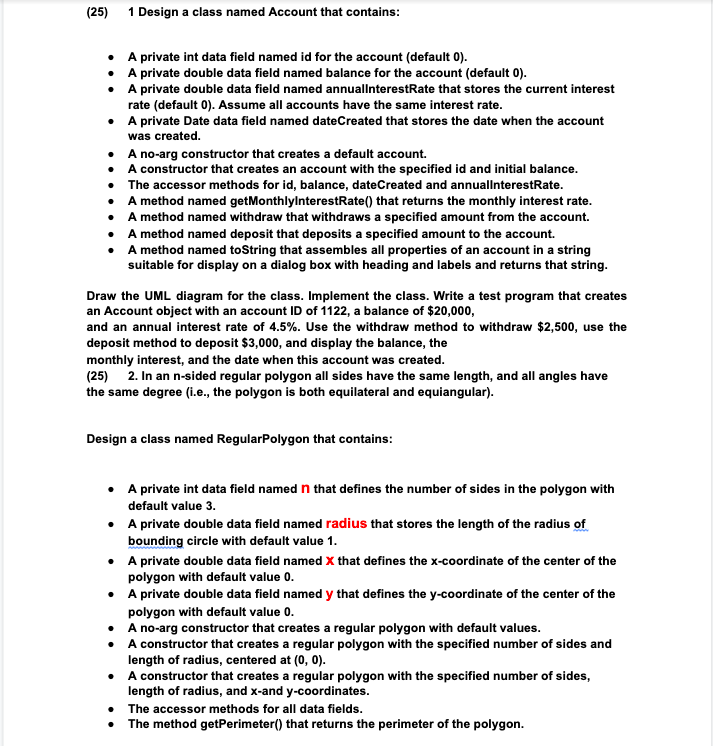 Solved (25) 1 Design a class named Account that contains: • | Chegg.com
