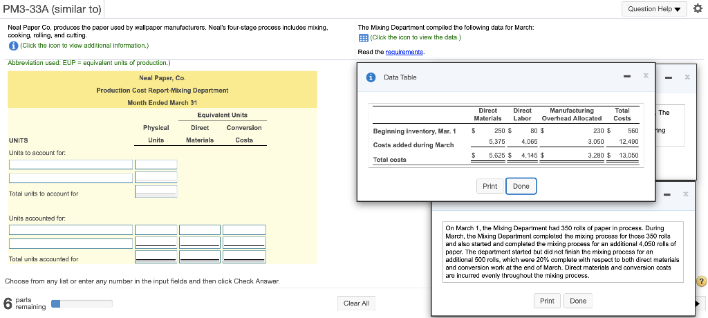 Solved PM3-33A (similar to) Question Help Neal Paper Co. | Chegg.com