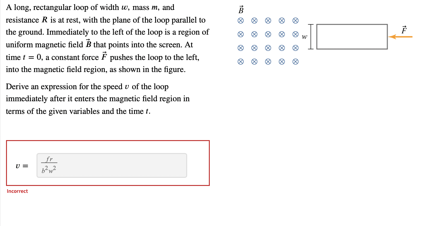 Solved + A long, rectangular loop of width w, mass m, and | Chegg.com