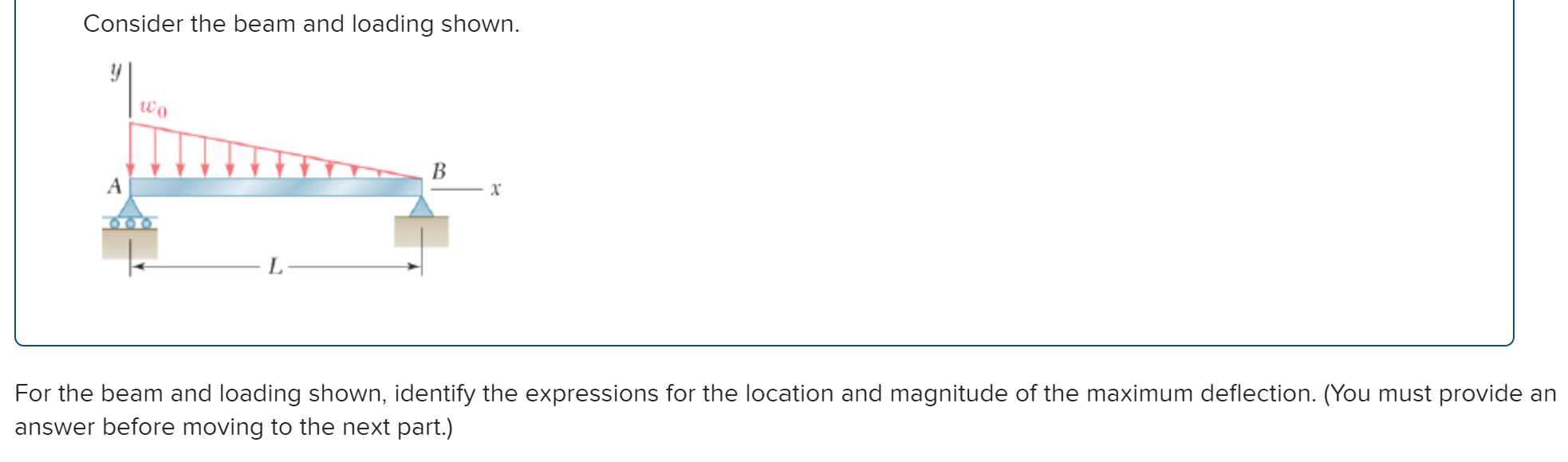 Solved Consider the beam and loading shown. B A L For the | Chegg.com