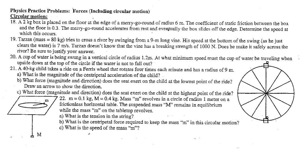 Solved Physics Practice Problems: Forces (Including circular | Chegg.com