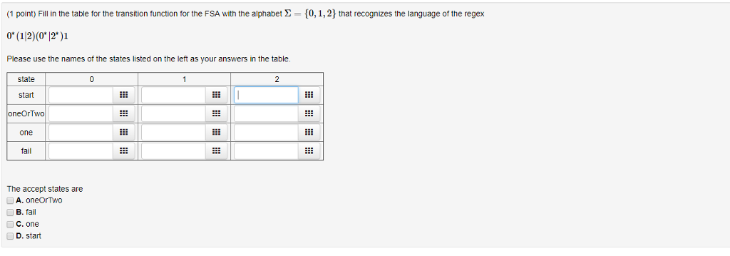 Solved (1 point) Fill in the table for the transition | Chegg.com