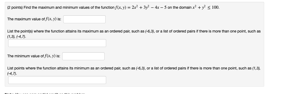 Solved (2 points) Find the maximum and minimum values of the | Chegg.com