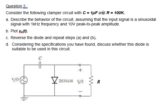 Solved Consider the following clamper circuit with C=1μF | Chegg.com