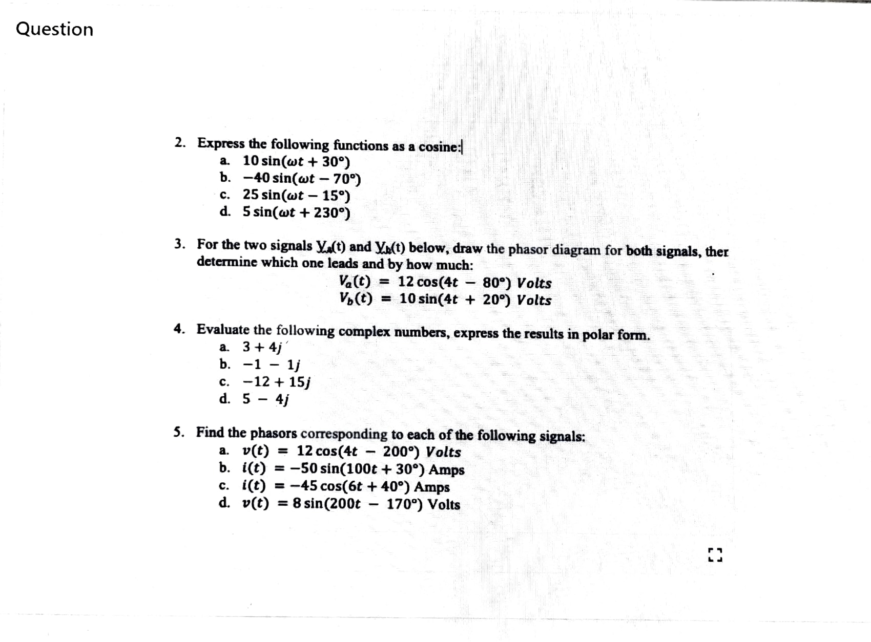 Solved 2. Express the following functions as a cosine: a. | Chegg.com