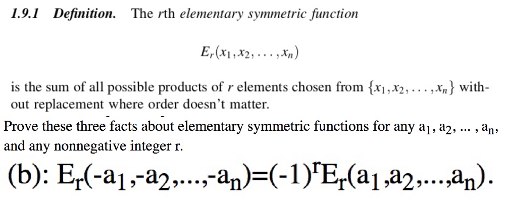 Solved 1.9.1 Definition. The rth elementary symmetric | Chegg.com