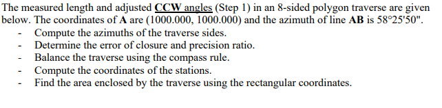 Solved The measured length and adjusted CCW angles (Step 1) | Chegg.com