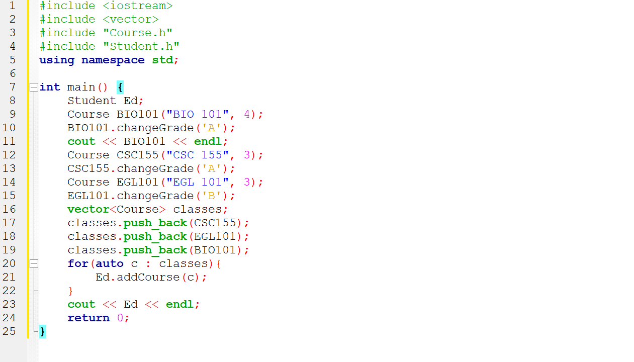 Solved Implement a driver that tests the Course and Student | Chegg.com