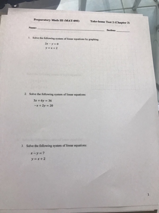 Solved Preparatory Math III (MAT-095) Take-home Test 2 | Chegg.com